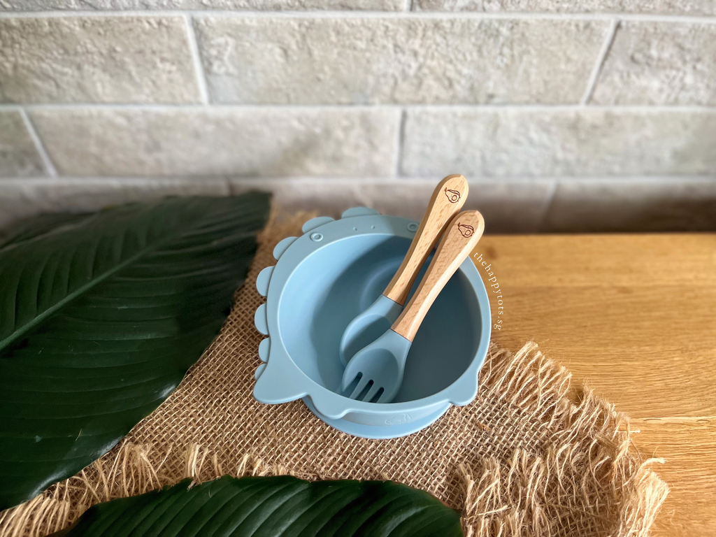 Chompy Dinosaur Bowl & Cutlery Set - Baby Blue | Giftr - Singapore's ...