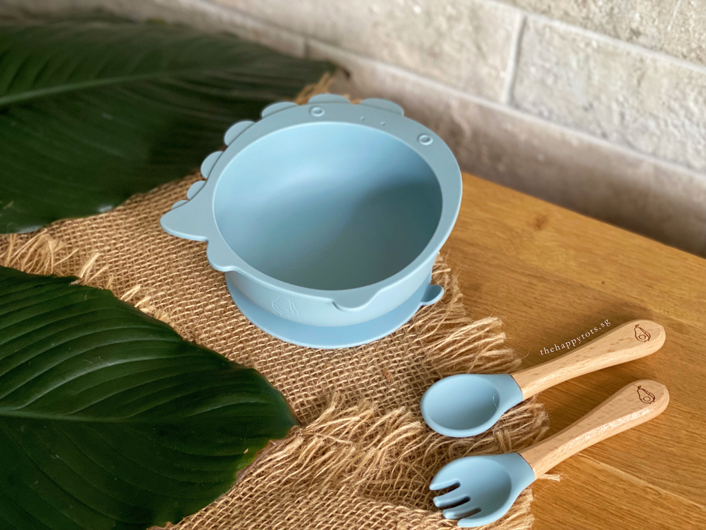 Chompy Dinosaur Bowl & Cutlery Set - Baby Blue | Giftr - Singapore's ...