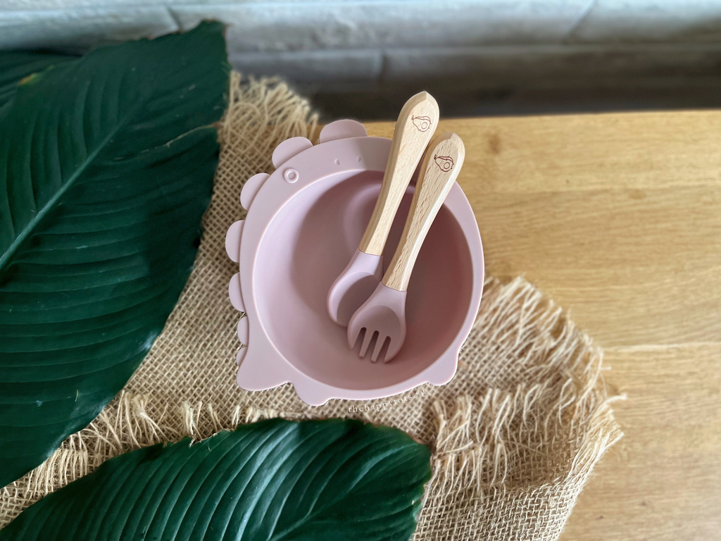 Chompy Dinosaur Bowl & Cutlery Set - Blush | Giftr - Singapore's ...