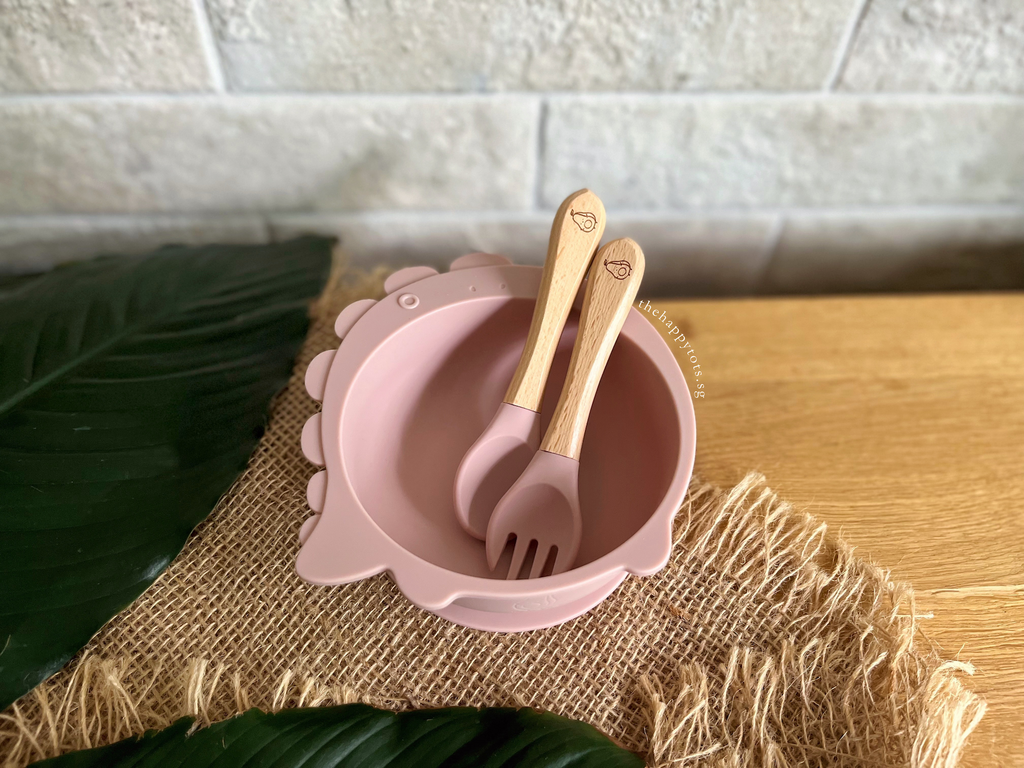 Chompy Dinosaur Bowl & Cutlery Set - Blush | Giftr - Singapore's ...
