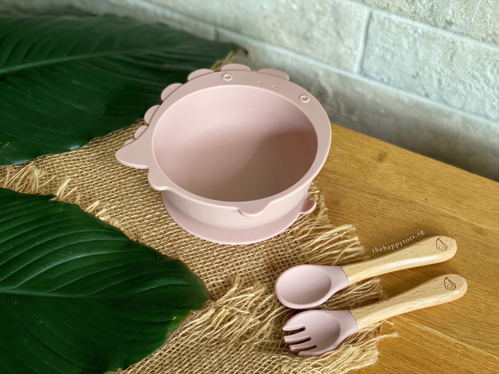 Chompy Dinosaur Bowl & Cutlery Set - Blush (Self Pick Up) | Giftr ...