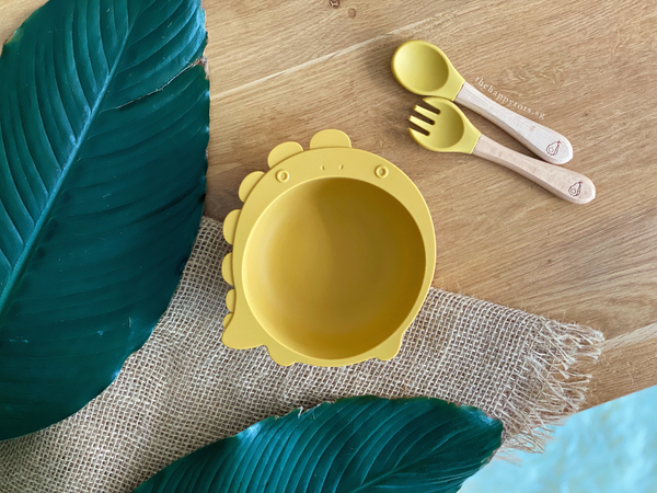 Chompy Dinosaur Bowl & Cutlery Set - Baby Blue | Giftr - Singapore's ...