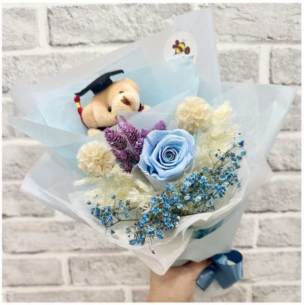 Mini Graduation Bouquet with Bear and Preserved Rose | Giftr ...