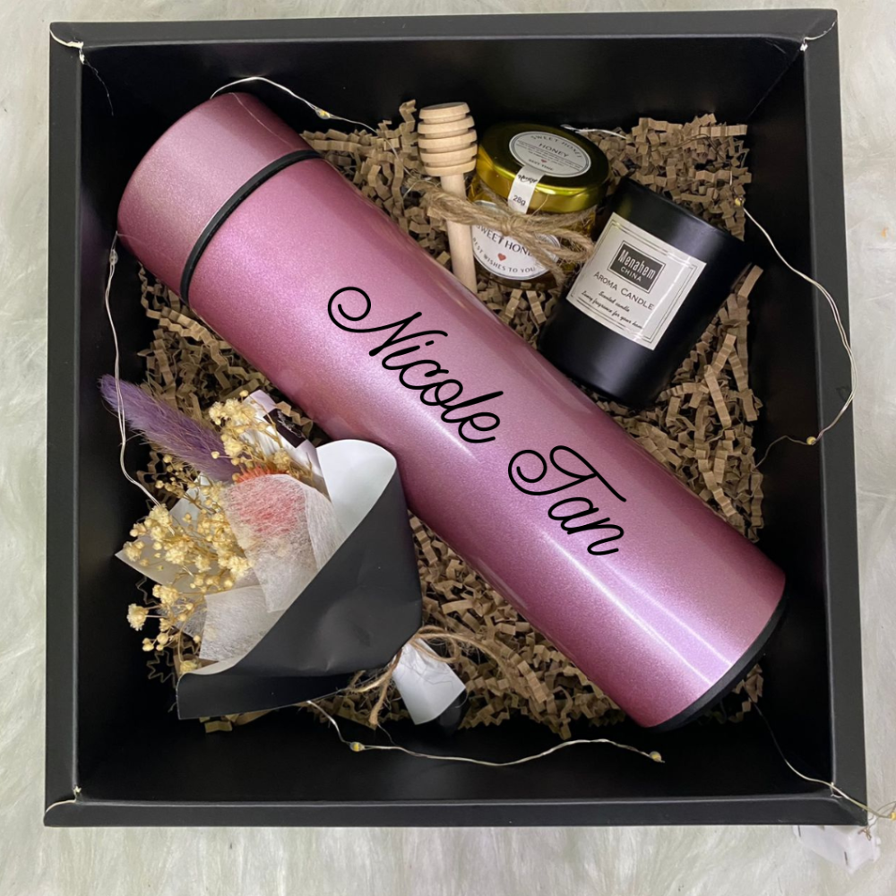 "Warm & Cozy" Personalised Thermal Flask Bottle Gift Box Set (Islandwi ...