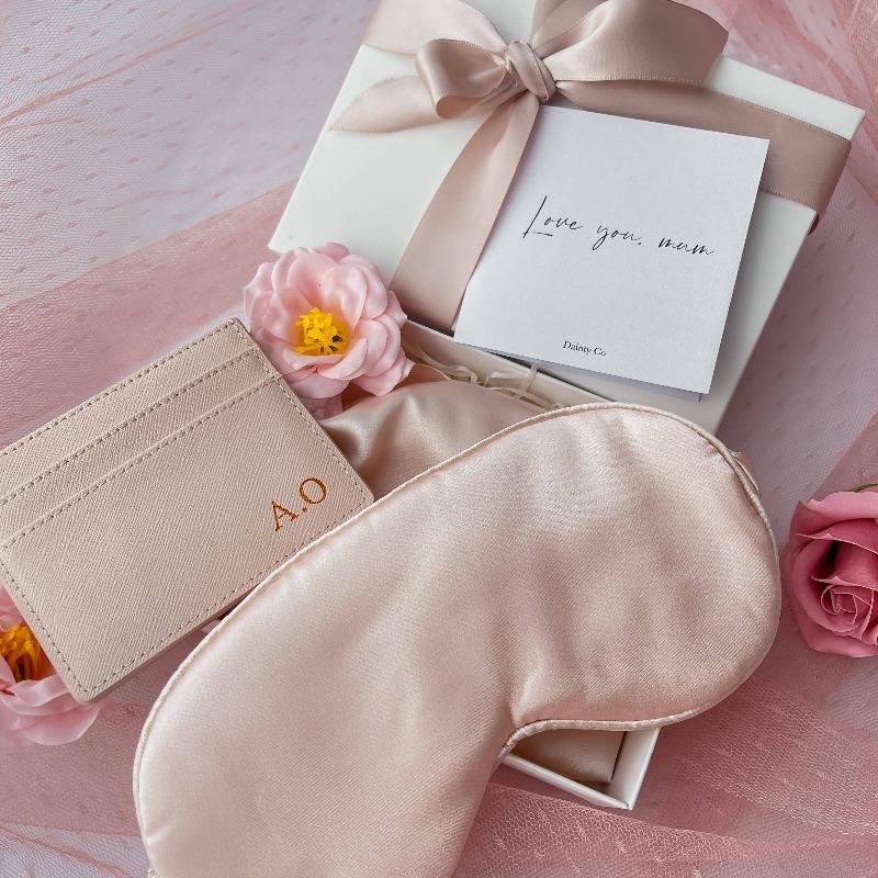 Personalized Luxe Pamper Set | Premium Silk Eye Mask and Leather Card ...